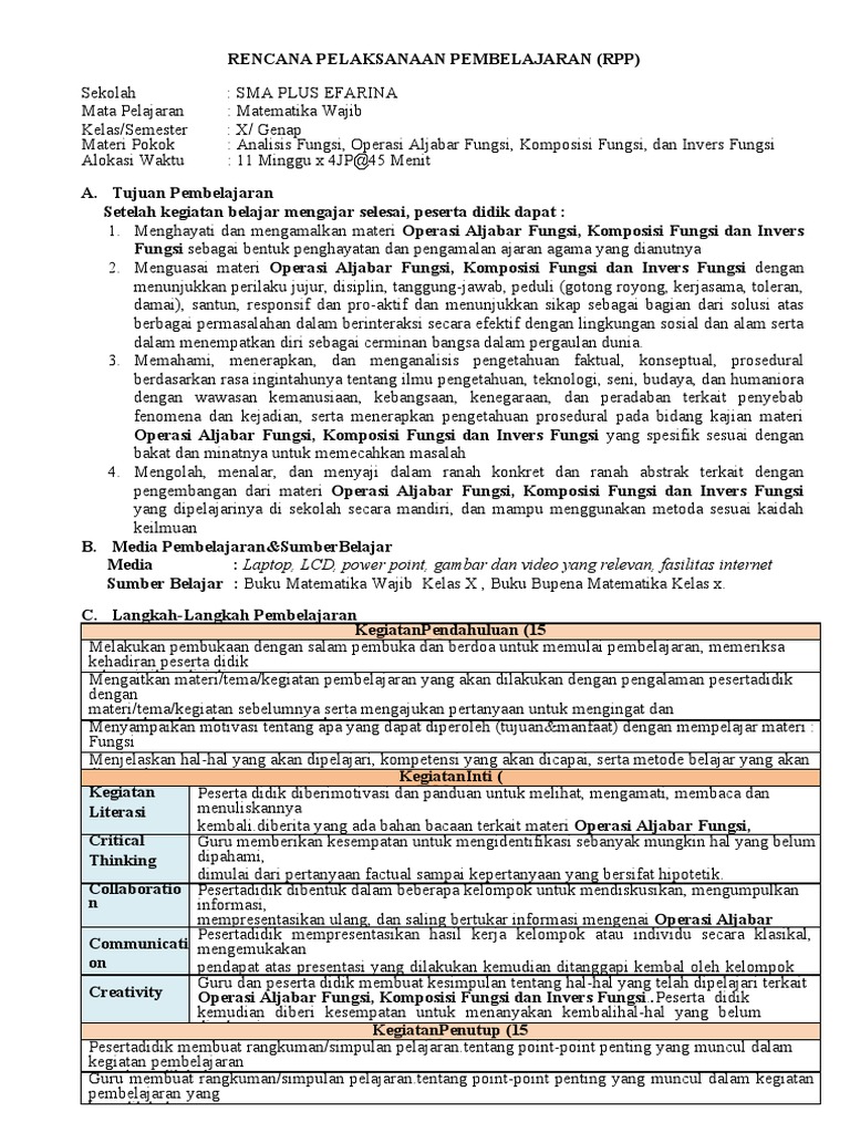 RPP Kelas X MTK Wajib | PDF