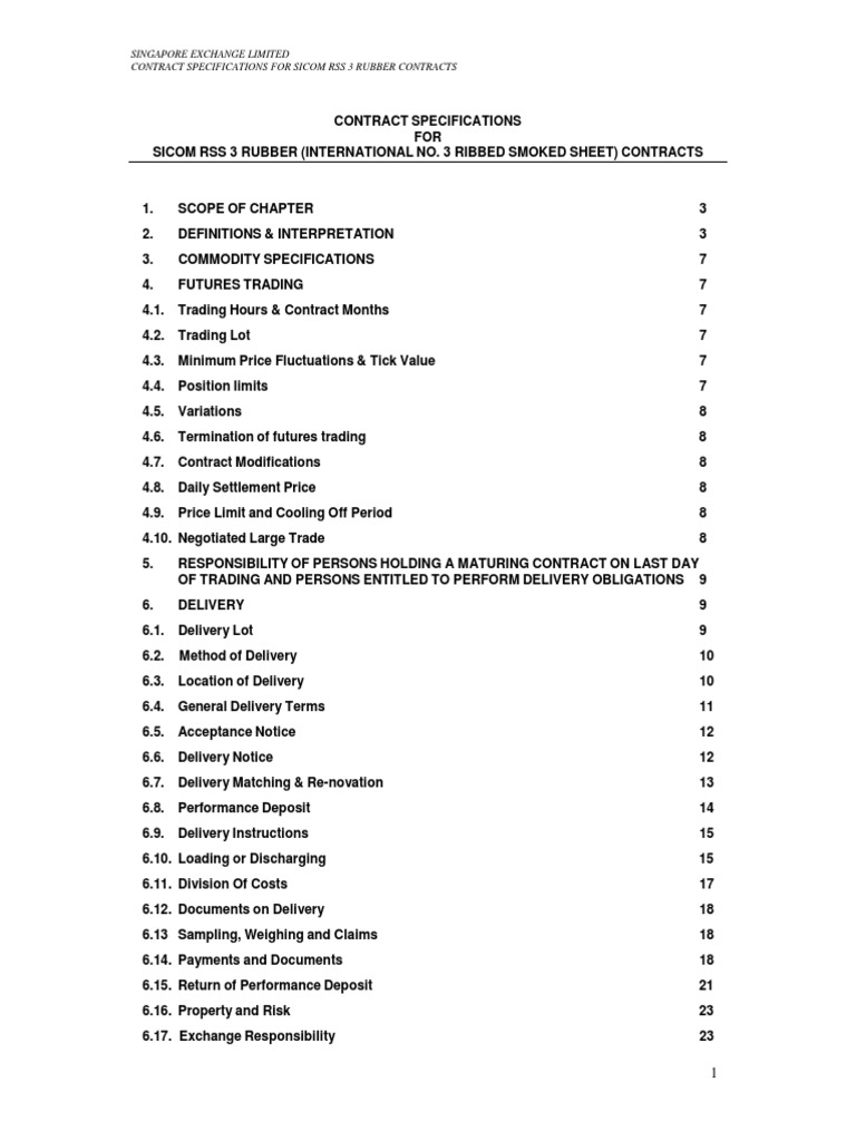SICOM RSS 3 Rubber Contract Specifications | PDF | Futures Contract ...