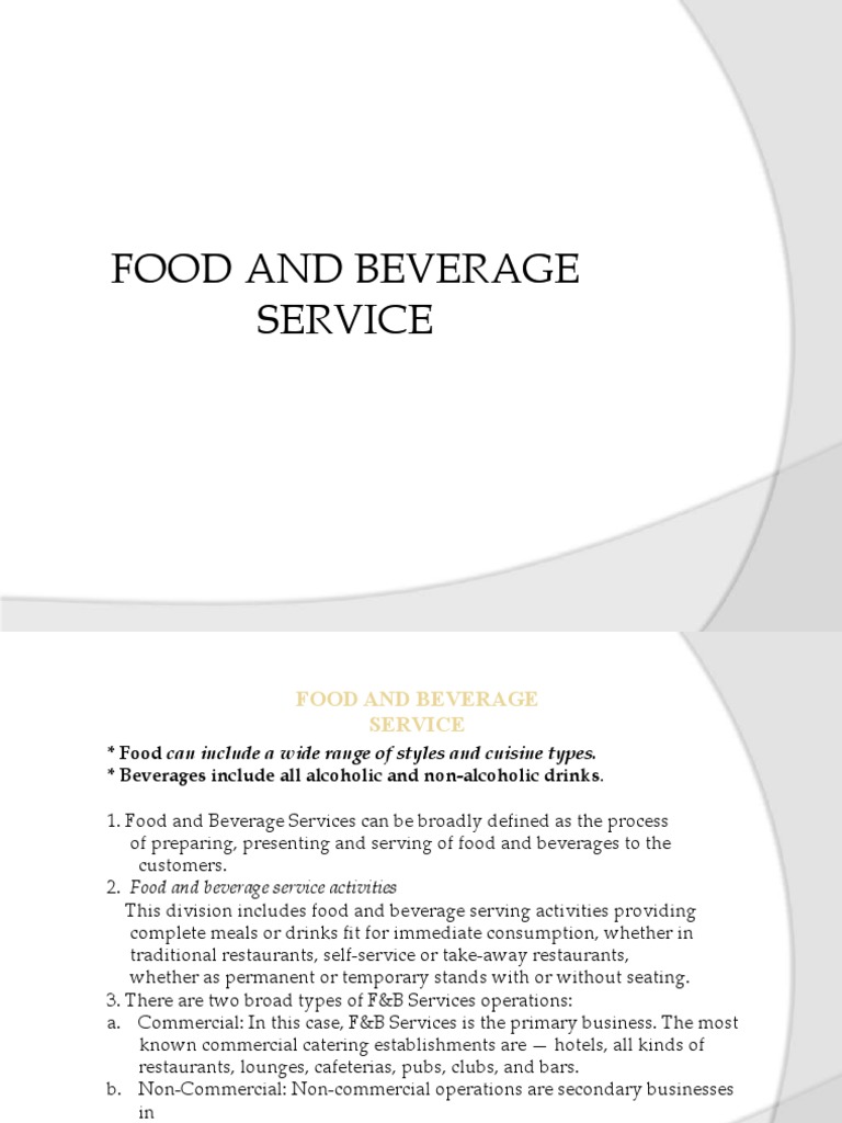An Overview of Food and Beverage Service Operations | PDF | Foodservice ...