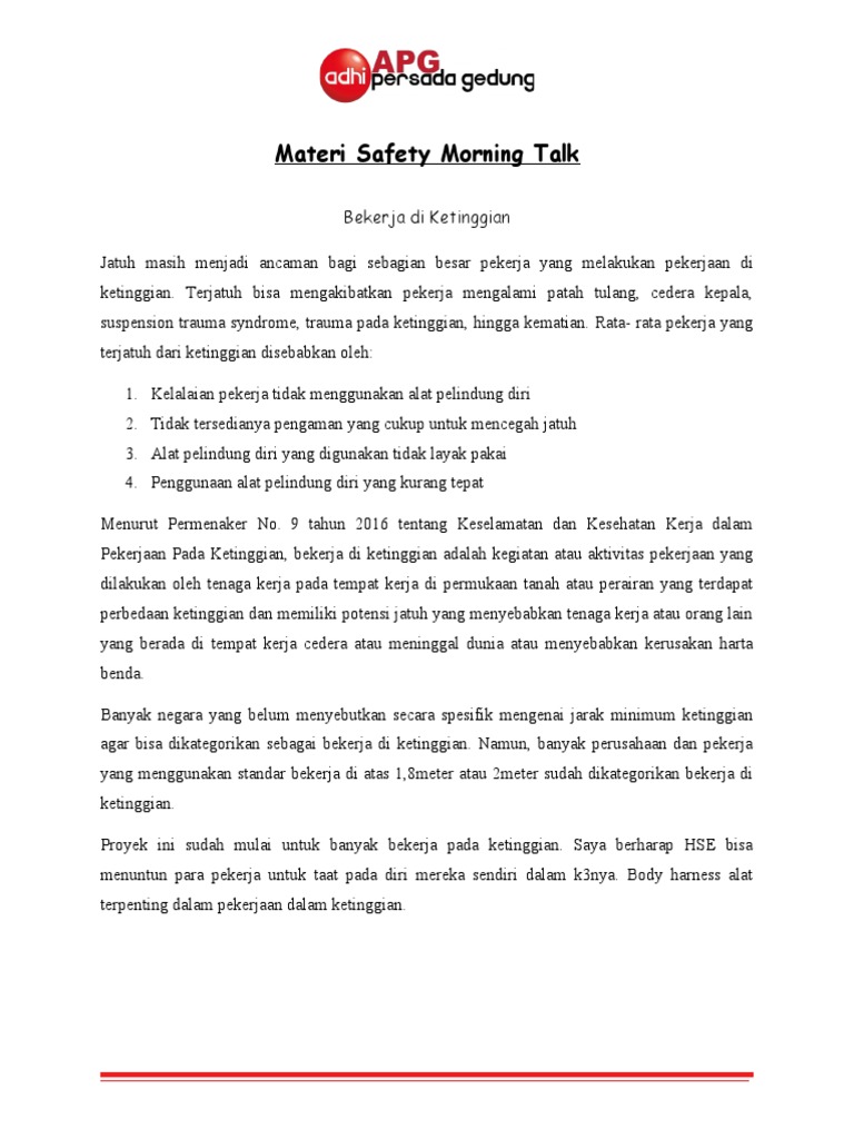 Materi Safety Morning Talk 160921 | PDF