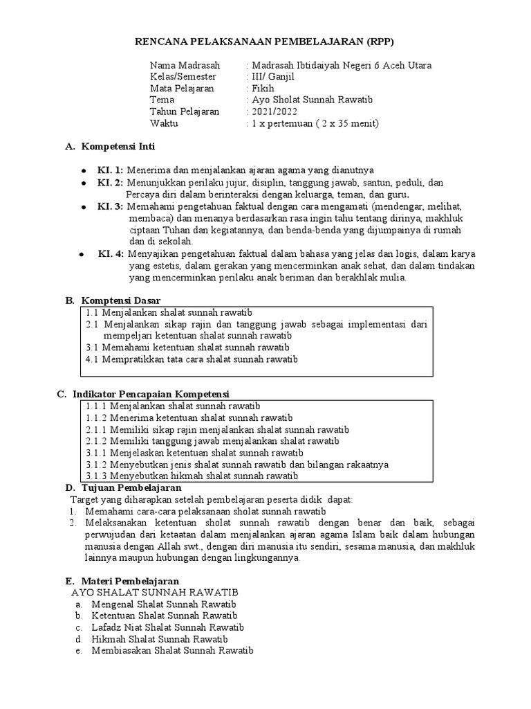 RPP Kelas 3 Fikih | PDF