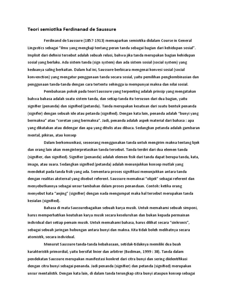 Dasar Semiotika Saussure | PDF | Seni & Disiplin Bahasa