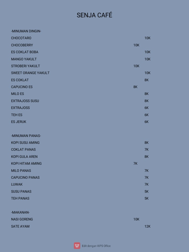 Buku Menu Senja Cafe | PDF
