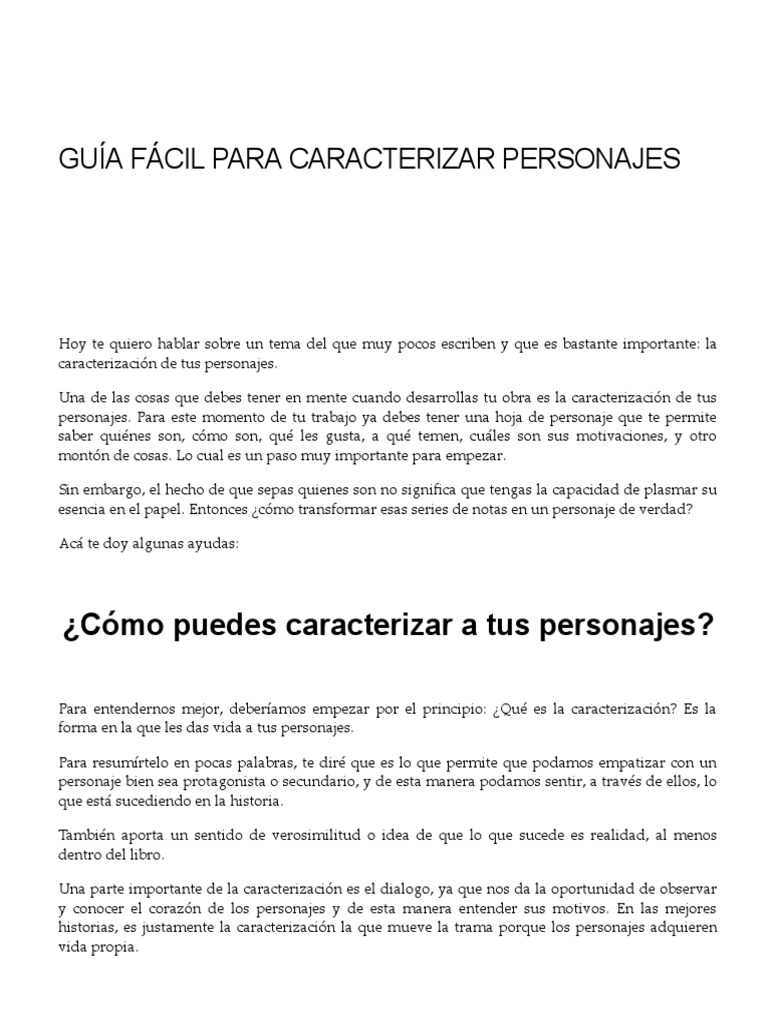 GUÍA FÁCIL PARA CARACTERIZAR PERSONAJES - Escuela de Escritores ...