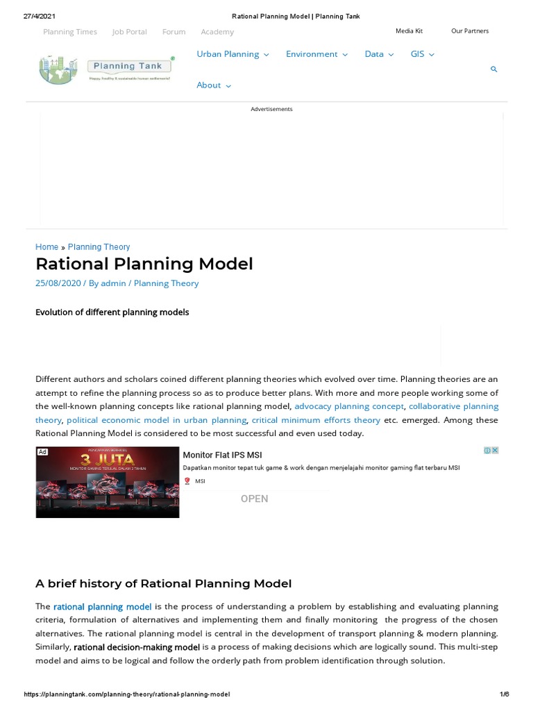 Rational Planning Model - Planning Tank | PDF | Rationality | Cognition