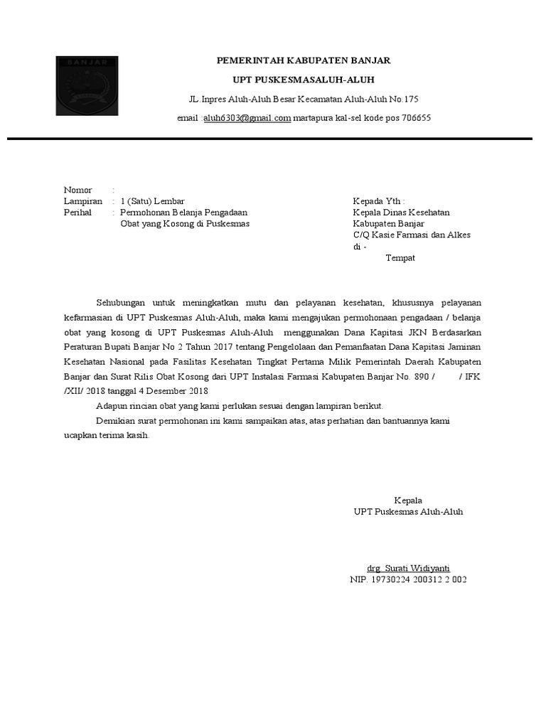 Surat Permohonan Pembelian Obat Dana Jkn Ke Dinkes Kab Pdf