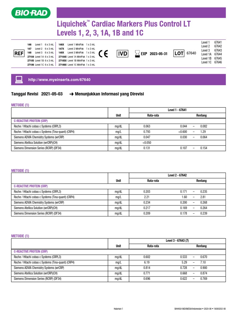 Liquichek Cardiac Markers Plus Control LT Levels 1, 2, 3, 1A, 1B and 1C ...