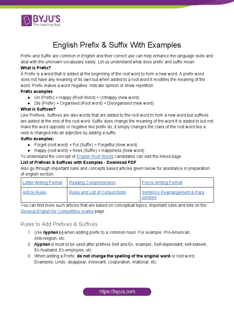 English Prefix Suffix With Examples | PDF | Word | English Language