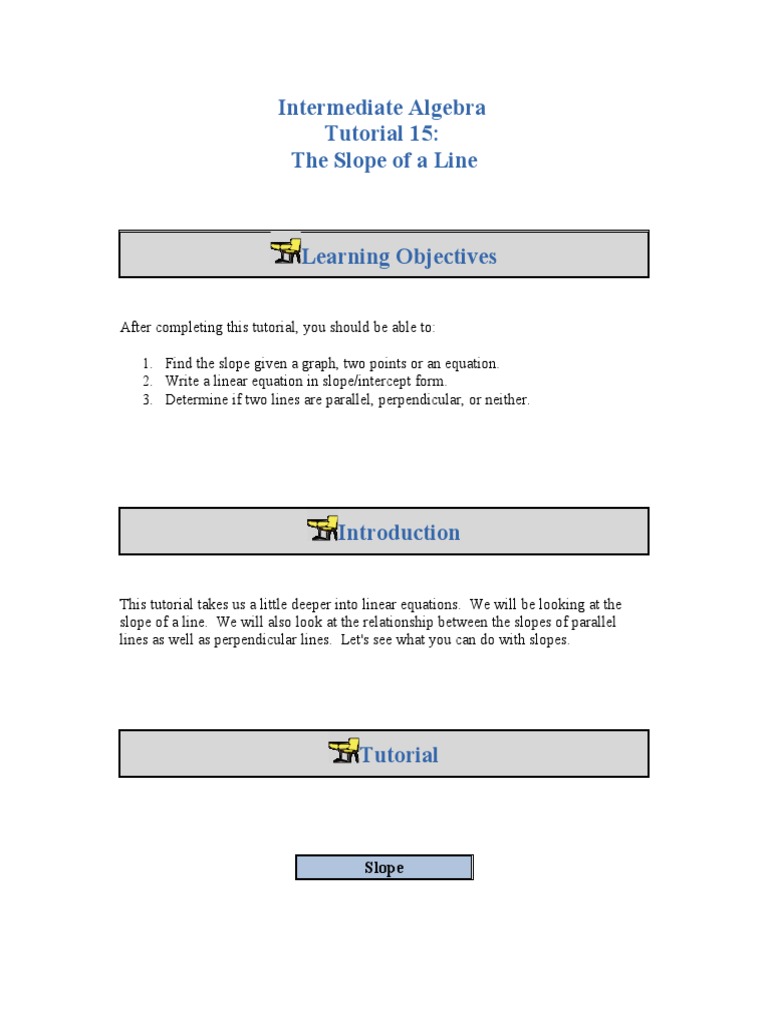 Intermediate Algebra Tutorial 15: The Slope of A Line | PDF | Slope ...