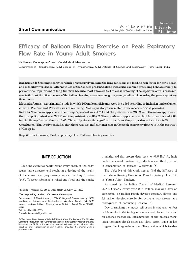 Efficacy of Balloon Blowing Exercise on PEFR in Young Adult Smokers ...