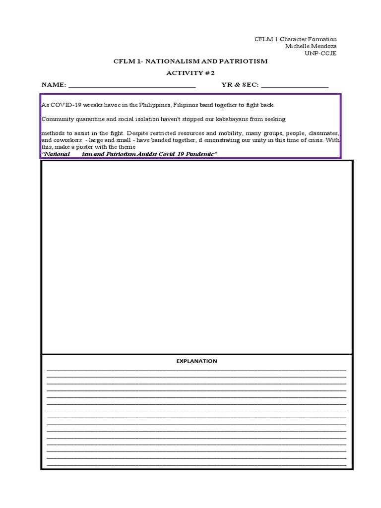 CFLM 1-Nationalism and Patriotism Activity # 2 NAME: - YR & SEC | PDF