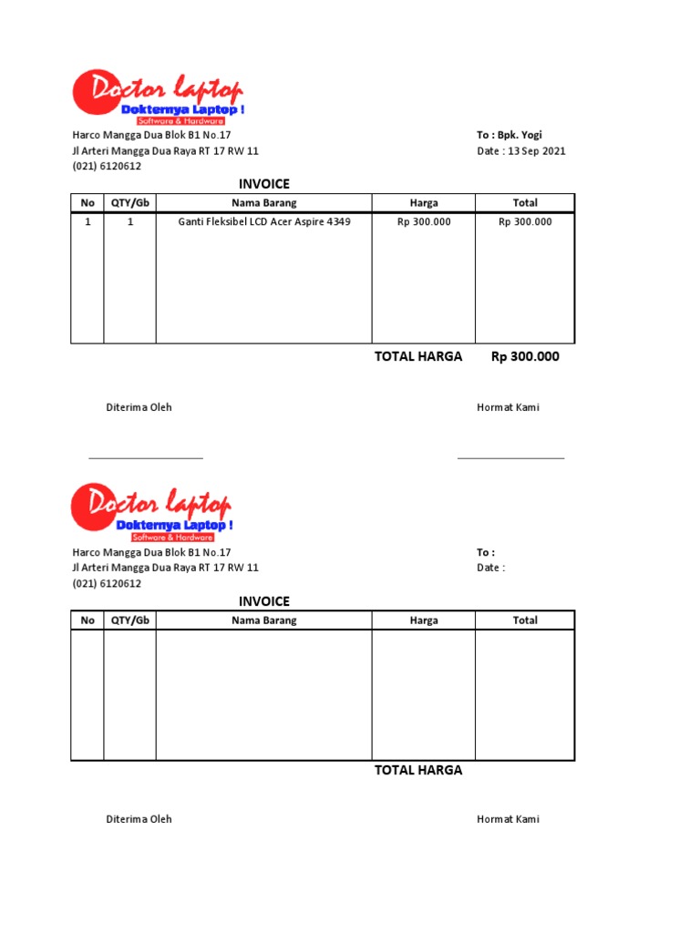Invoice Ganti Fleksibel LCD Acer Aspire 4349 | PDF