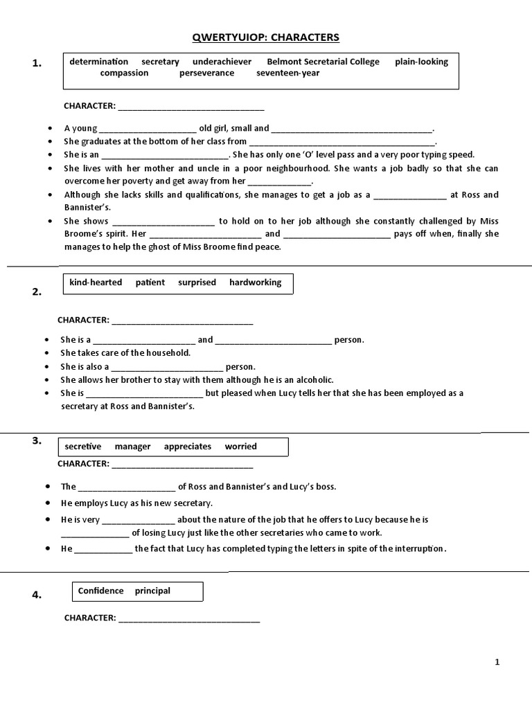Character Analysis in QWERTYUIOP | PDF