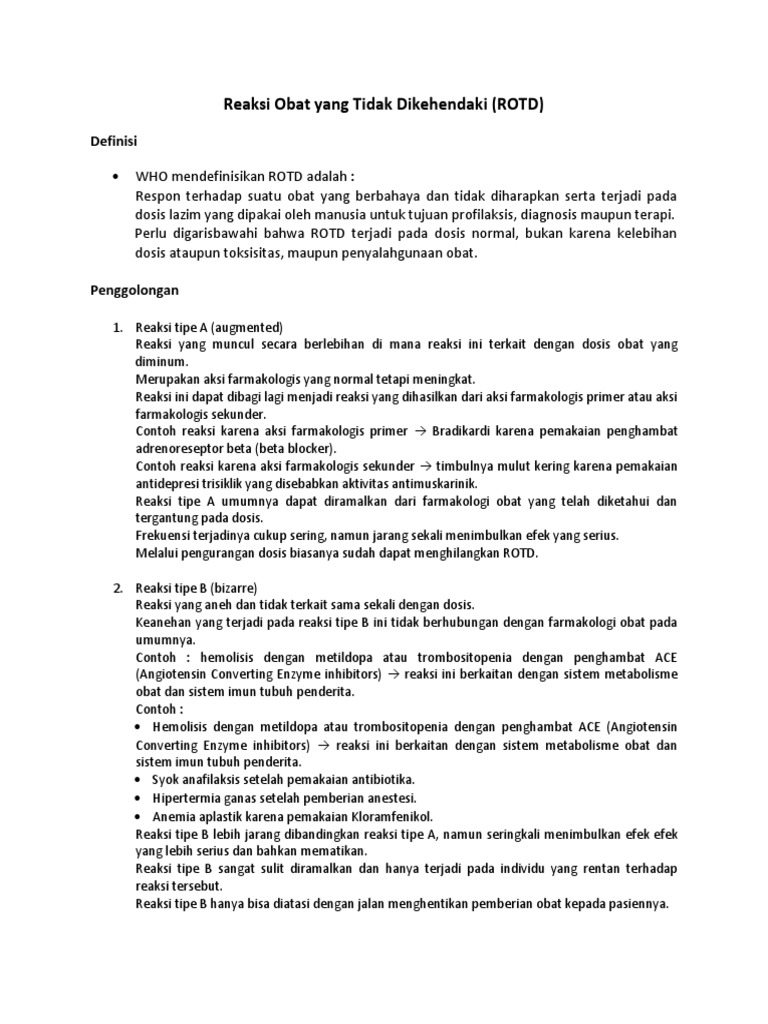 Reaksi Obat Tak Dikehendaki: Tipe & Pencegahan | PDF | Pengembangan ...