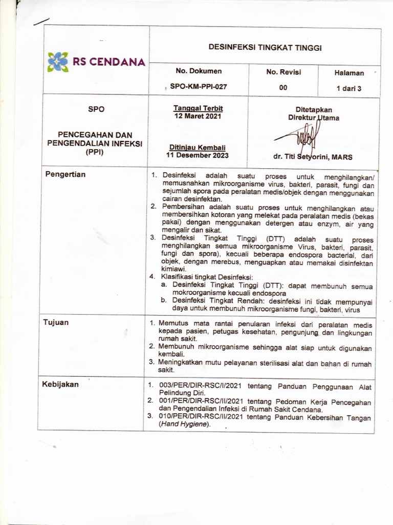 Spo Pencegahan Dan Pengendalian Infeksi (Ppi) | PDF