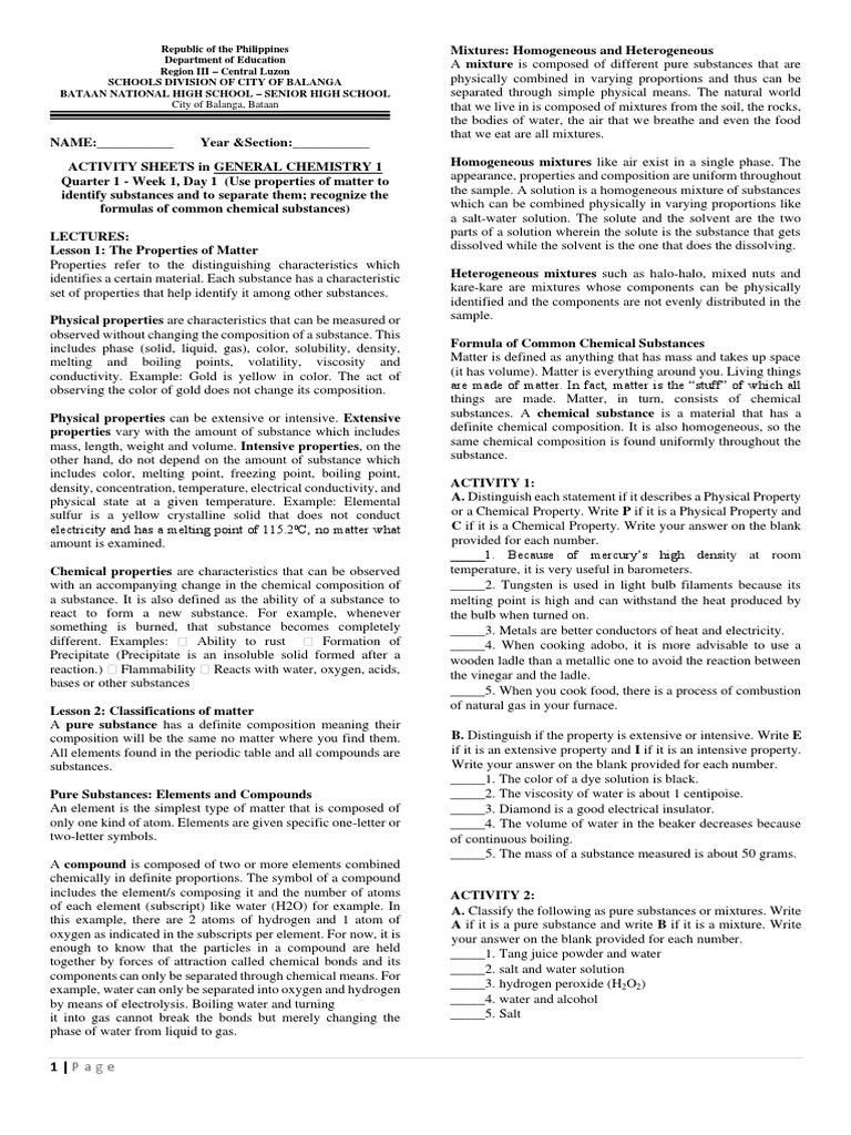 Learning Activity Sheets With Lessons Gen-Chem 1 | PDF | Ion | Mole (Unit)