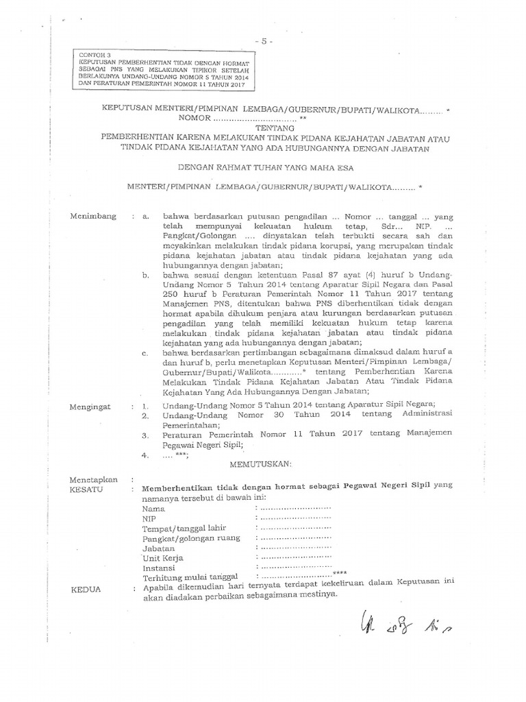 Contoh Surat Pemberhentian Tidak Dengan Hormat | PDF