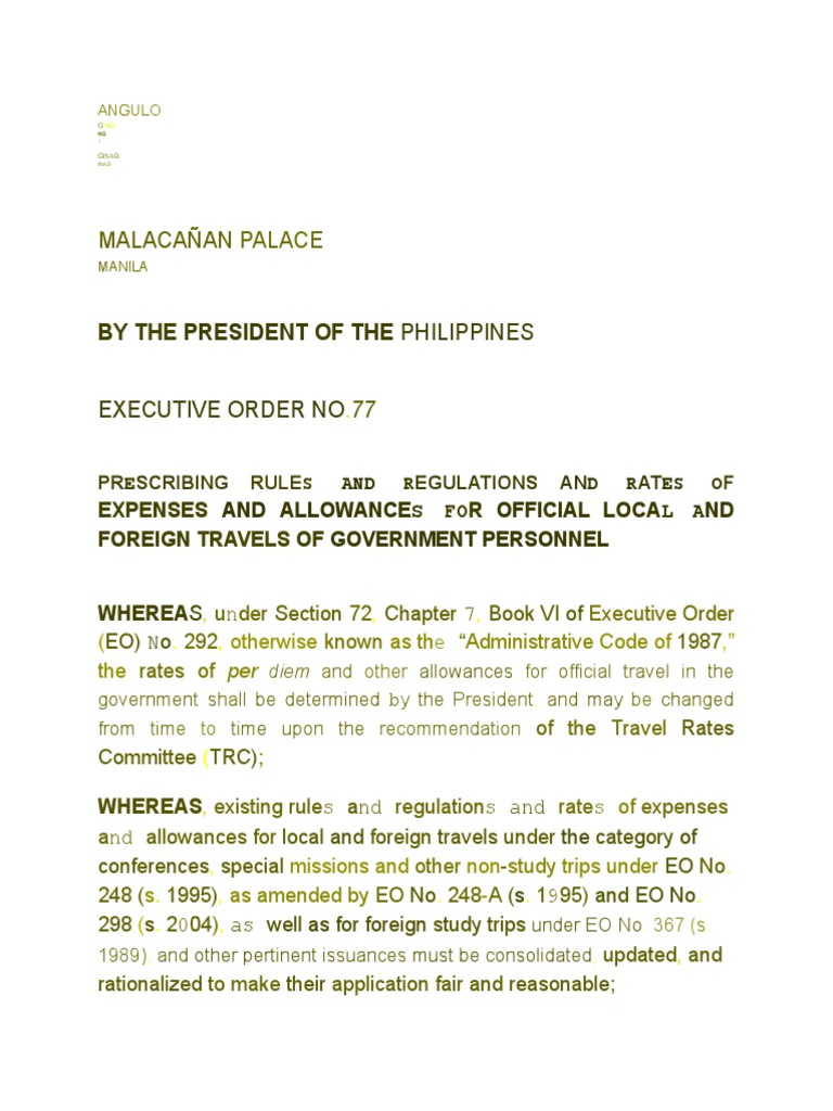 Eo 77 RRD | PDF | Per Diem | Government