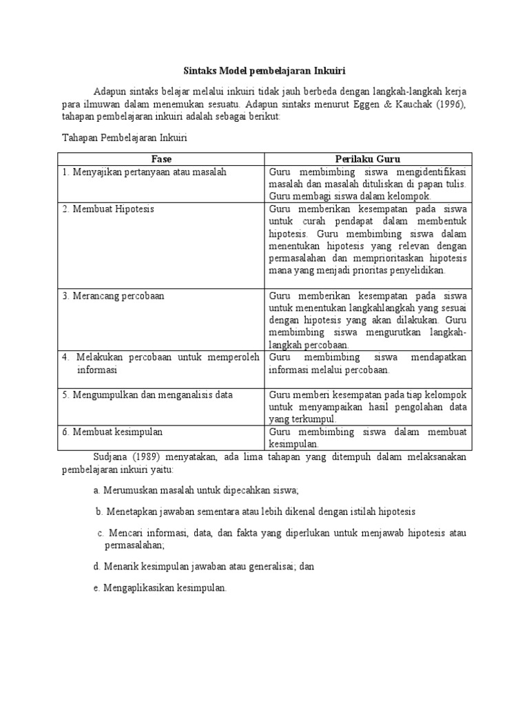 Sintaks Model Pembelajaran Inkuiri | PDF
