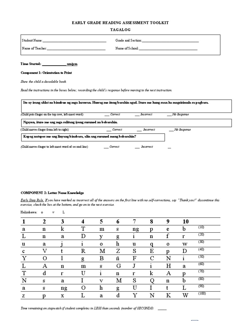 Early Grade Reading Assessment Toolkit | PDF | Communication ...