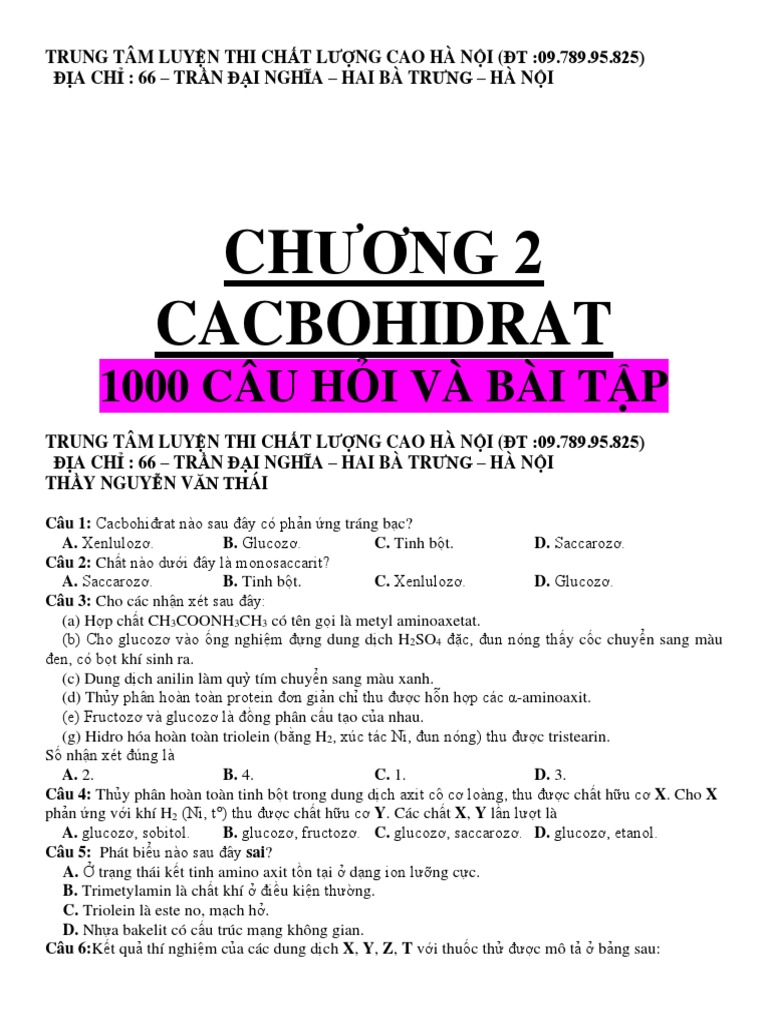 1000 Câu Cacbohidrat | PDF