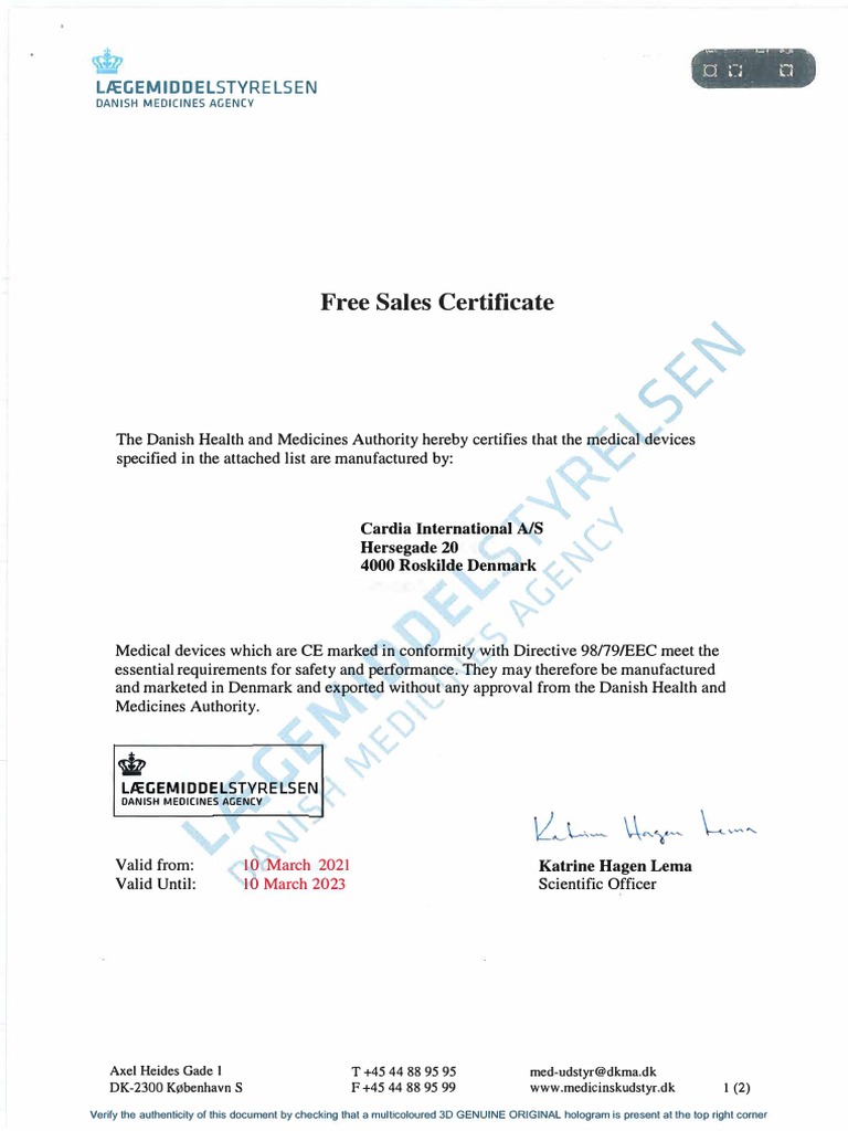 Free Sales Certificate: La:Gemiddels Else | PDF | Medical Device ...