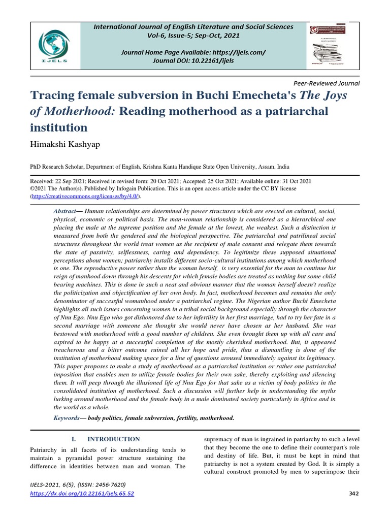 Tracing Female Subversion in Buchi Emecheta's The Joys of Motherhood ...