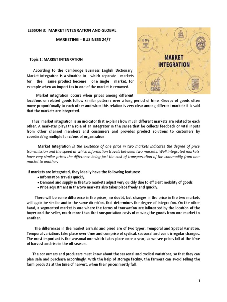 LESSON 3 Market Integration | PDF | Market (Economics) | Marketing