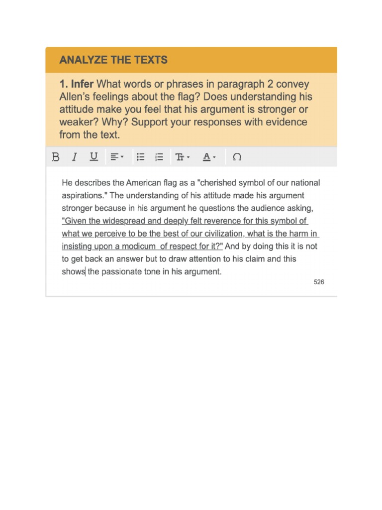 American Flag Stands For Tolerance - Respond - Analyze Text | PDF