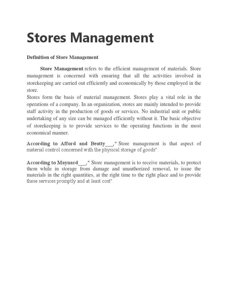 Stores Management | PDF | Warehouse | Inventory