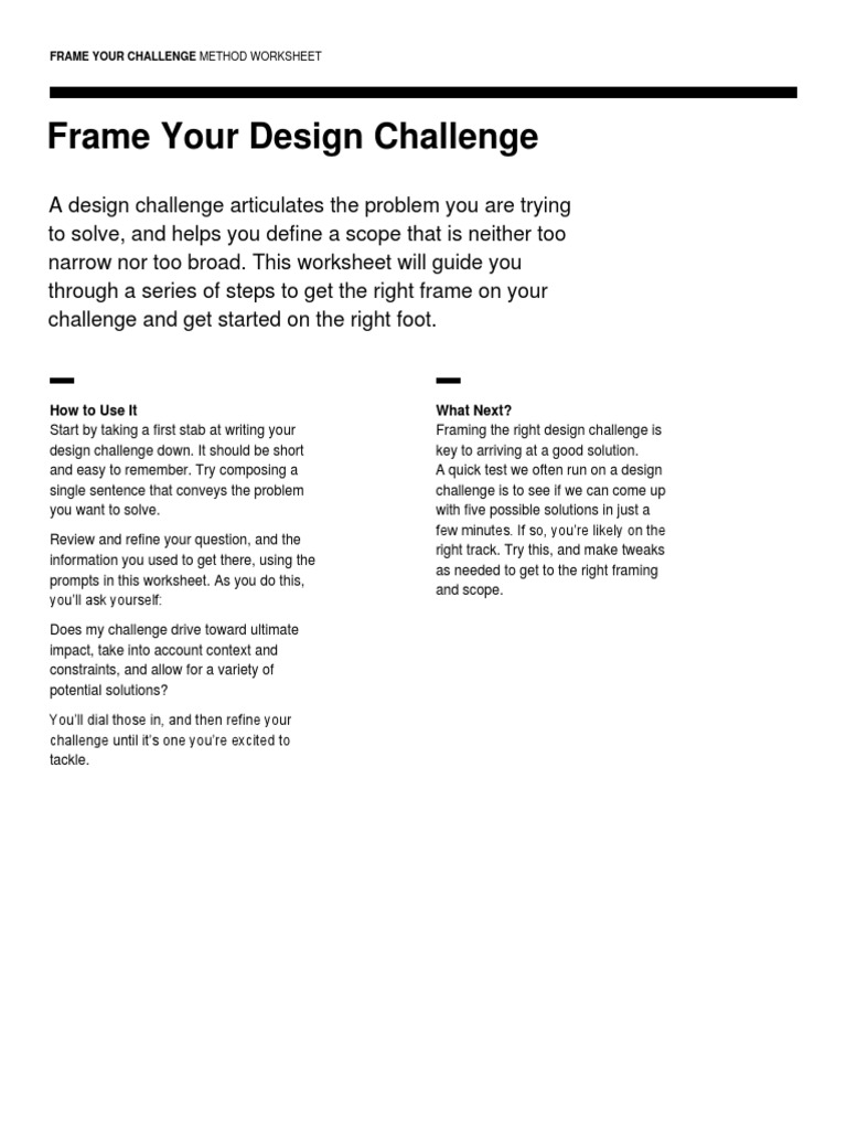 Frame Your Design Challenge: How To Use It What Next? | PDF ...