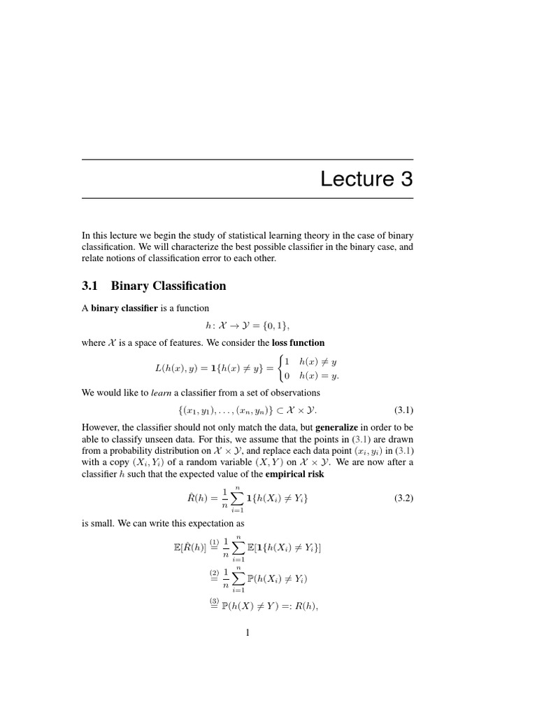 3.1 Binary Classification | PDF | Statistical Classification | Function ...