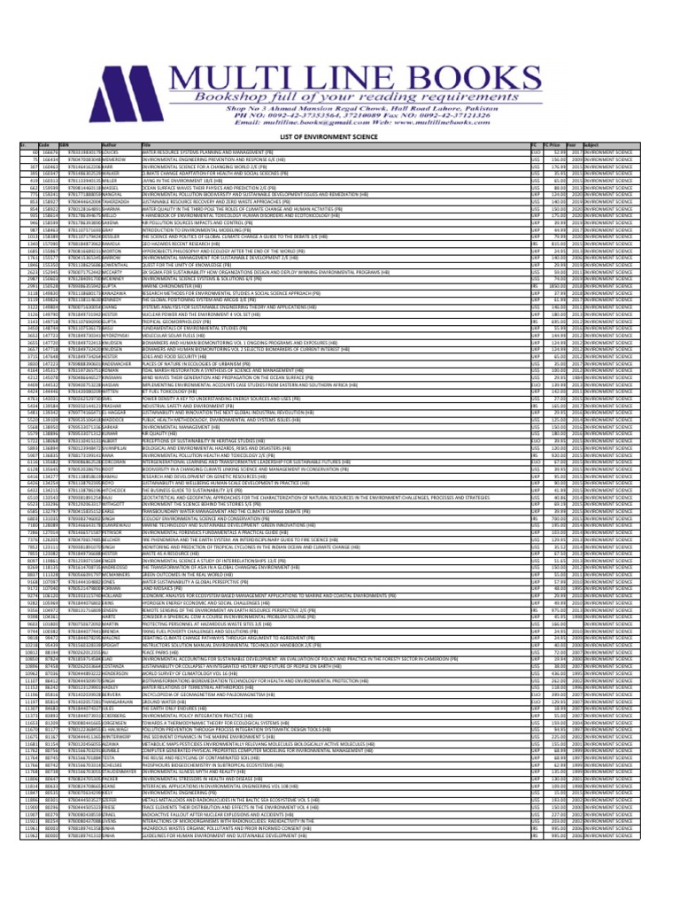 List of Environment Science: Sr. Code Isbn Author Title FC FC Price ...