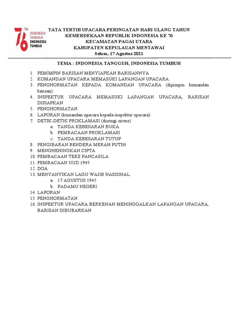 Tata Tertib Upacara Peringatan Hari Ulang Tahun Kemerdekaan Republik Indonesia Ke 76 | PDF