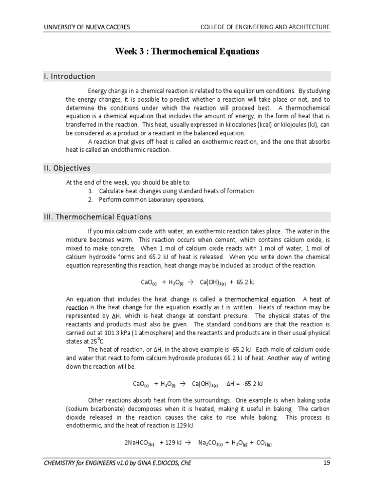 Week 3: Thermochemical Equations: Laboratory Operations | Descargar gratis PDF | Gibbs Free ...