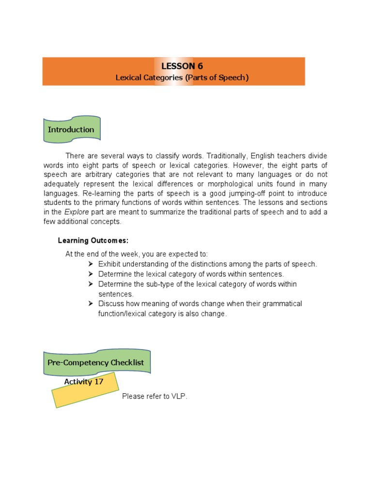 Lesson 8. Lexical Categories Introduction Discussion | PDF | Verb ...
