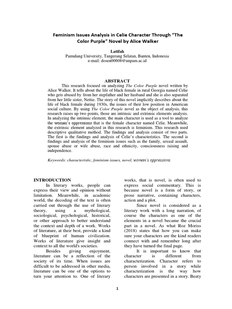 Feminism Issues Analysis in Celie Character Through "The Color Purple ...