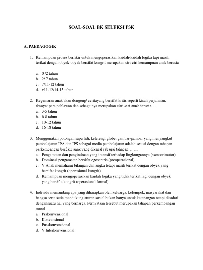 Soal-Soal BK Persiapan Seleksi P3K | PDF