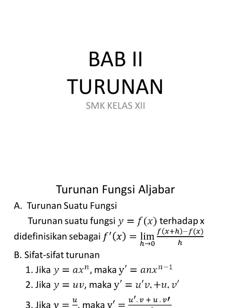 Turunan Fungsi Aljabar SMK Kelas XII | PDF | Komputer