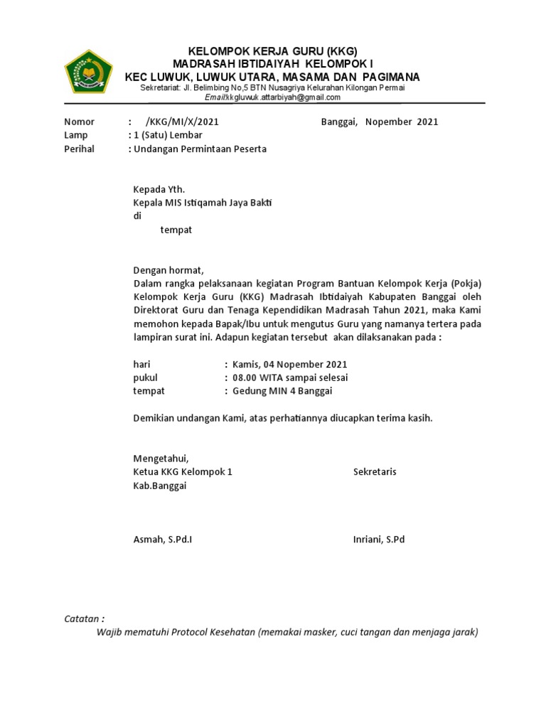 Undangan KKG Madrasah Ibtidaiyah 2021 | PDF