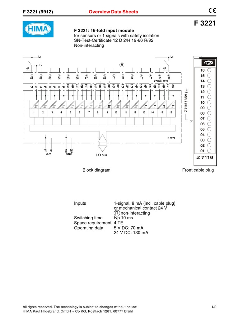 Overview Data Sheets: F 3221: 16-Fold Input Module | PDF