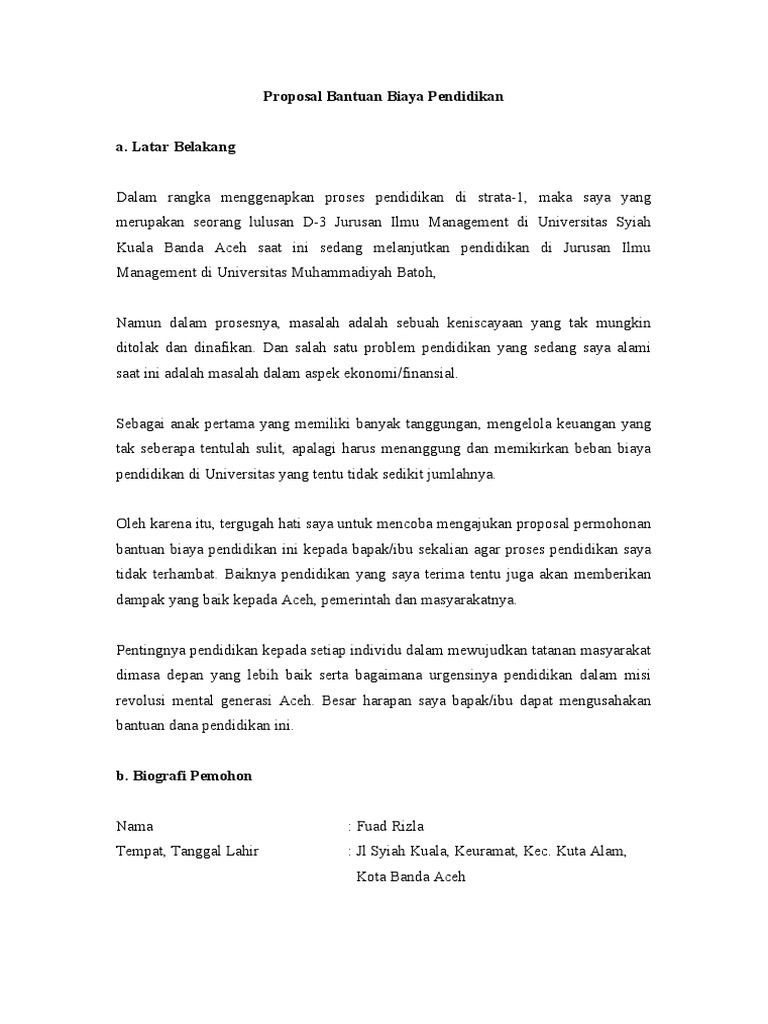Proposal Bantuan Biaya Pendidikan | PDF