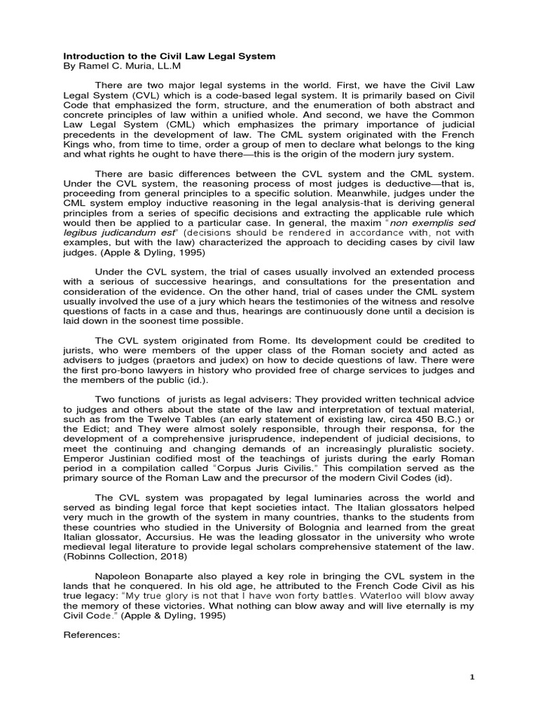 Introduction To The Civil Law System | PDF | Roman Law | Jurisprudence