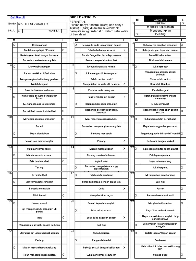 Uji Karakter DICS MMI Form B | PDF
