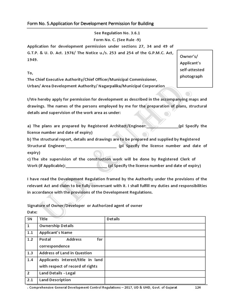 Form No. 5.application For Development Permission For Building | PDF