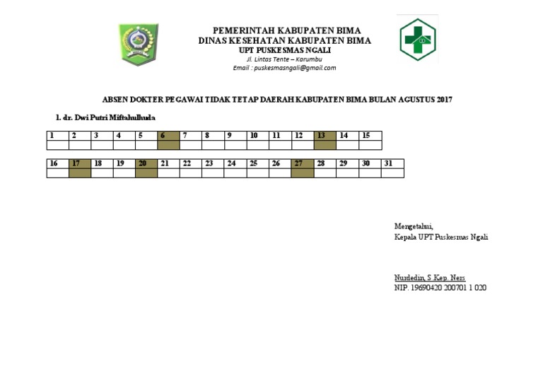 Absen Dokter PTT PKM Ngali | PDF