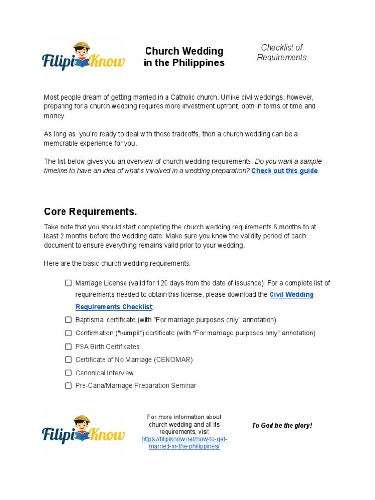 Church Wedding in The Philippines: Checklist of Requirements | PDF ...