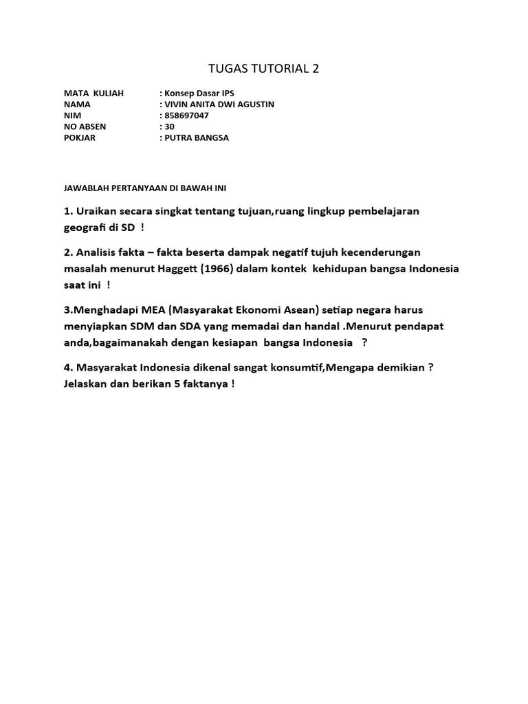 Tugas Tutorial 2 Ips - Vivin Anita Dwi Agustin (858697047) | PDF