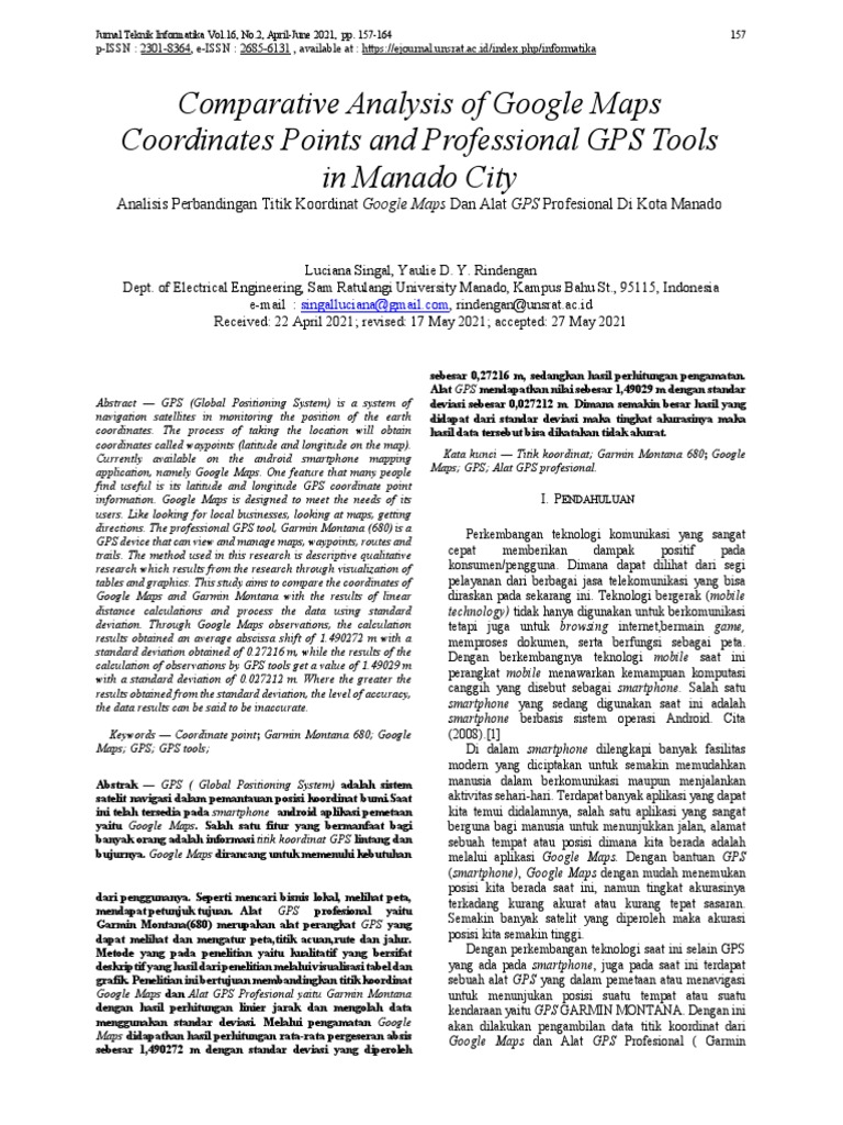 Comparative Analysis of Google Maps Coordinates Points and Professional ...