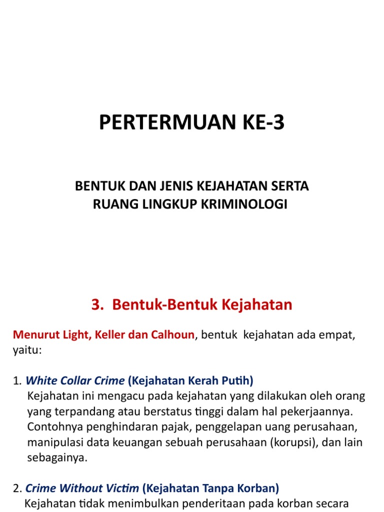 Pertemuan 3. Bentuk Dan Jenis Kejahatan | PDF